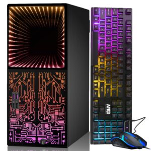 gaming pc desktop intel core i5 6th gen, horizon+ with amd rx-550 4gb ddr5, 16gb ram, 480gb ssd + 2tb hdd, hdmi, dvi, vga, rgb keyboard, mouse, wifi, windows 10 professional (renewed)