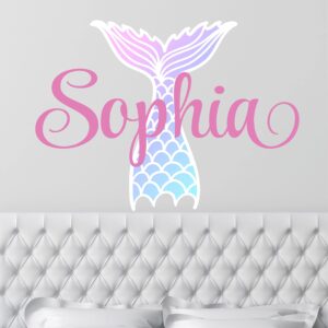 custom name mermaid nursery wall decal - girls personalized name mermaid wall sticker - custom name sign - custom name stencil monogram - girls nursery wall decor (16" wide x 11" high)