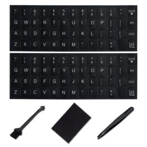 english keyboard stickers[5 in 1],replacement english keyboard sticker with white font on black background universal for laptop desktop computer,matte english keyboard alphabet sticker