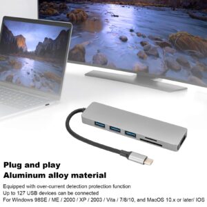 Type C to HD Multimedia Interface Hub Adapter, 6 in 1 Aluminum Alloy Converter USB3.0 Video Audio Interface with Over Current Detection Protection