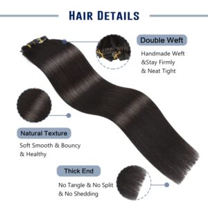 Sunya Clip in Hair Extensions Real Human Hair Natural Black Human Hair Clip in Extensions Double Weft Human Hair Clip ins Straight Hair Extensions Clip ins 16 Inch #1B 8Pcs/120g