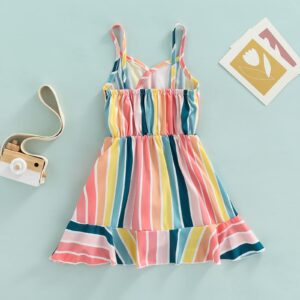 BemeyourBBs Toddler Baby Girl Summer Dress Spaghetti Strap Striped Ruffle Trim Beach Dresses(Striped Pink,4-5T)