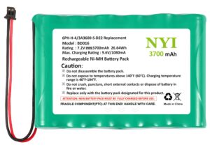 nyi upgraded 3700mah battery compatible with dsc impassa 9057 2-way wireless security system alarm panel, 6ph-h-4/3a3600-s-d22 replacement, 7.2v rechargeable ni-mh battery pack for adt control panel