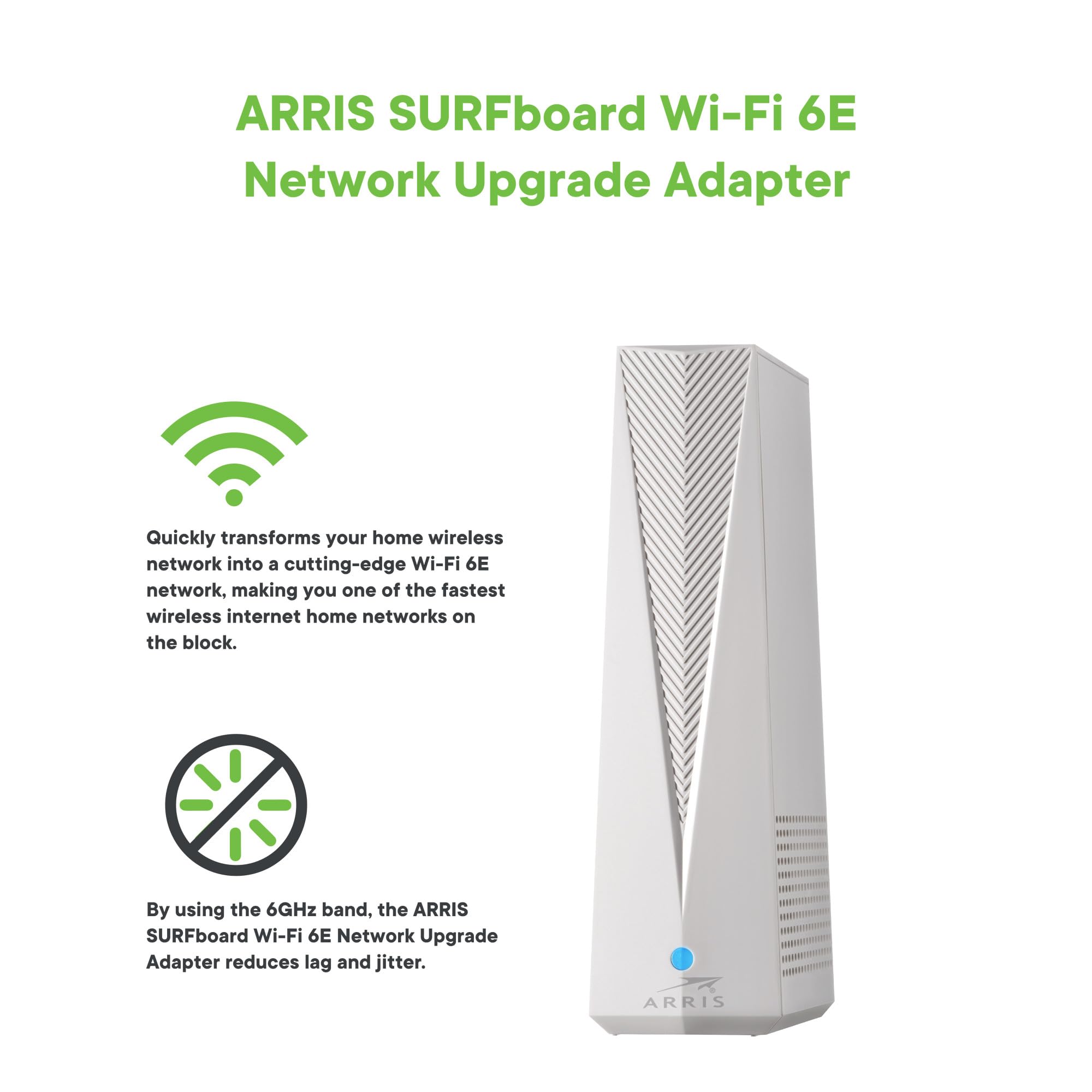 ARRIS Surfboard Wi-Fi 6E Network Upgrade Adapter W6U, Dedicated 6 GHz Band for Compatible Devices, 2.5 Gbps Port, Works with Any Wi-Fi Device, Upgrade Your Network to Wi-Fi 6E