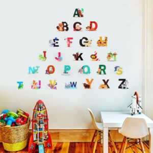 CCINEE Animal Alphabet Wall Decals, ABC Educational Colourful Creative Sticker Removable Art Sticker for Kids Nursery Bedroom Living Room Wall Decorations