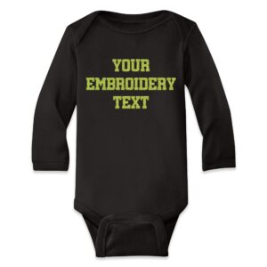 custom embroidered baby bodysuit add your embroidery text date name unisex baby long sleeve bodysuit black