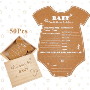 queekay 50 pcs baby prediction cards for baby shower advice wishes card with wood box for baby shower games party decorations