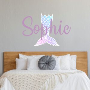 custom name mermaid nursery wall decal - girls personalized name mermaid wall sticker - custom name sign - custom name monogram - girls nursery wall decor (330149) (27" wide x 18" high)