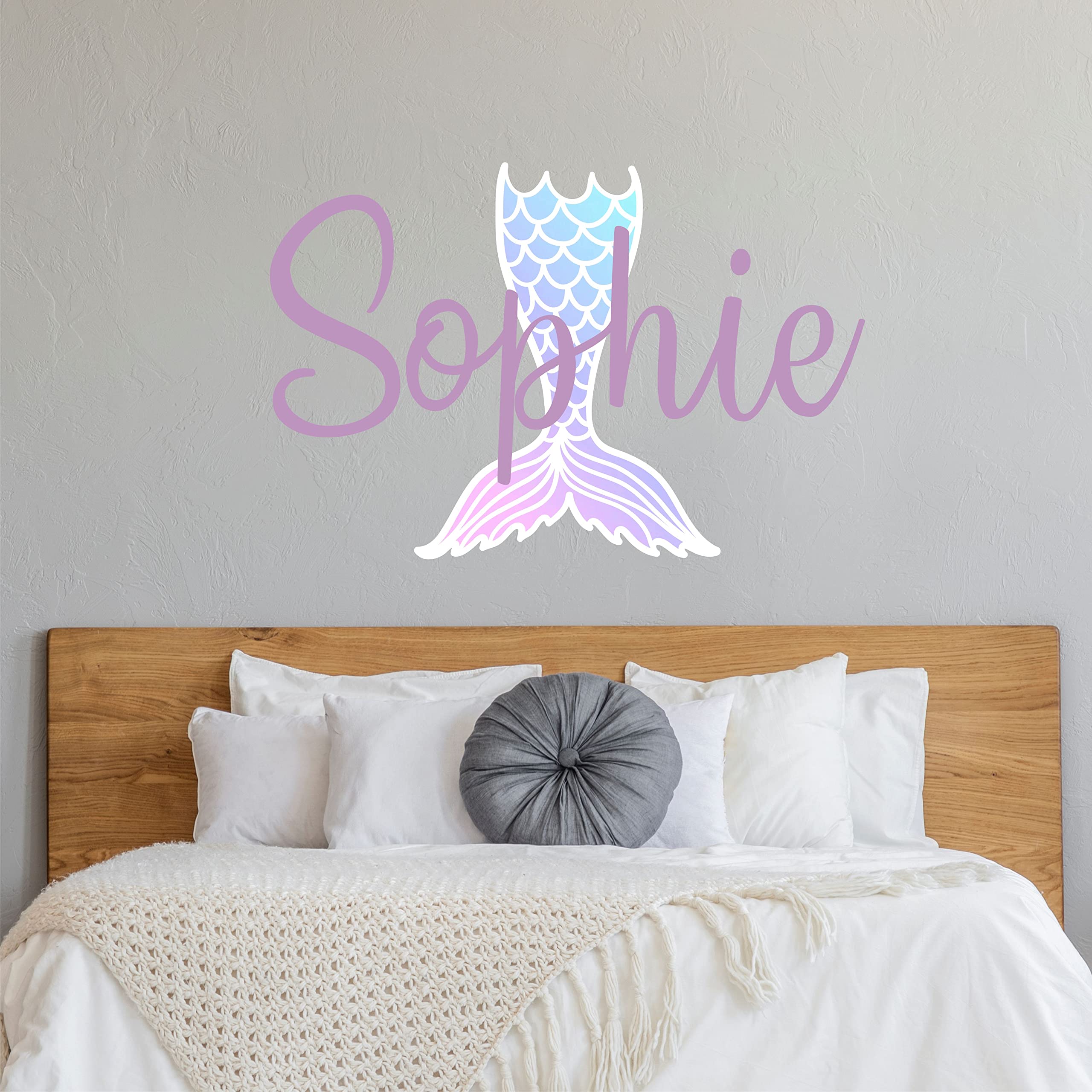 Custom Name Mermaid Nursery Wall Decal - Girls Personalized Name Mermaid Wall Sticker - Custom Name Sign - Custom Name Monogram - Girls Nursery Wall Decor (330149) (27" Wide x 18" high)