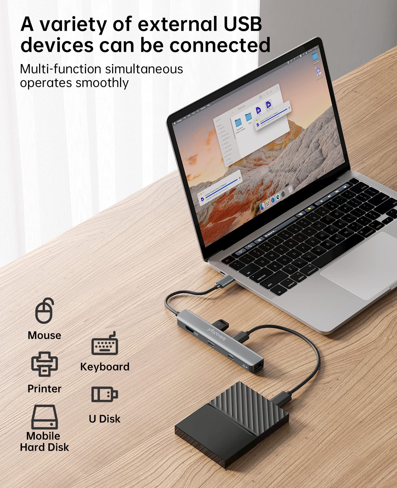 Teleadapt USB Type C Hub, 6-in-1 USB C HDMI Adapter with Ethernet, 5Gbps USB Type-C Data, 2 USB 3.0, USB Hub Power Delivery 100W Ideal for MacBook Pro/Air, iPad Pro, Dell XPS