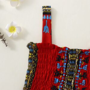 Kids Toddler Girls African Dress Dashiki Ankara Outfit Sleeveless Sling Smocked Dress Boho Baby Girl Clothes (5-6X, red)