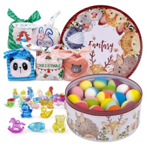 34 + 6 bath bombs with crystal toys inside for kids, 34pcs organic surprise bath bomb gift set for christmas, birthday, easter, natural fizzy bath home spa, 6pcs gift bags for girls and boys