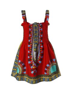 kids toddler girls african dress dashiki ankara outfit sleeveless sling smocked dress boho baby girl clothes (5-6x, red)