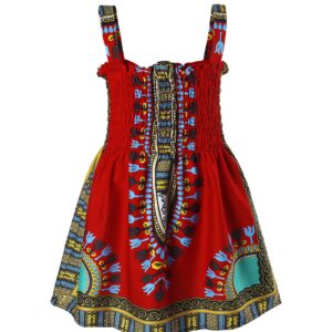 Kids Toddler Girls African Dress Dashiki Ankara Outfit Sleeveless Sling Smocked Dress Boho Baby Girl Clothes (5-6X, red)