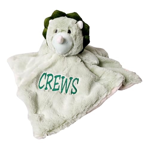 SONA G DESIGNS Custom Personalized Dinosaur Lovey Lovie Security Blanket with Rattle (Green Dino with Embroidered Name)