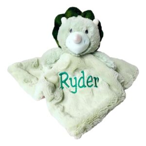 sona g designs custom personalized dinosaur lovey lovie security blanket with rattle (green dino with embroidered name)