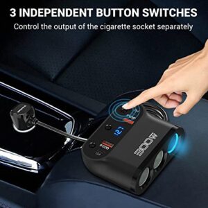 Cigarette Lighter Splitter Adapter 300W: Car 12v Splitter 3 Socket Car Charger Extension Dual PD USB C and 18W QC Ports 12Volt Power Outlet with Button Switch LED Voltmeter for GPS Dash Cam Car Heater