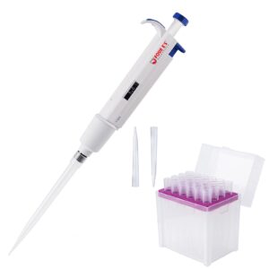 four e's scientific 1-5ml single-channel micropipette with 5ml pipette tips 1 rack 24 tips