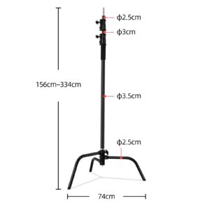 soonpho 2 Pack 100% Heavy-Duty Steel C-Stand, Pro Photography Light Stand with 3.5'/108cm Extension Arm, Grip Head, Turtle Base for Studio Monolight, Softbox, Reflector, Max Height 10'/305cm – Black