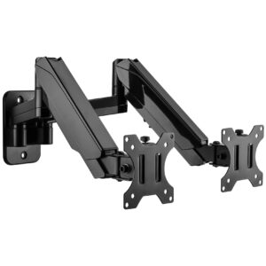 upgravity dual monitor wall mount, double monitor wall stand for two 17-32 inch flat/curved computer screens, height adjustable gas spring monitor wall monitor, hold up to 17.6lbs, vesa 75/100