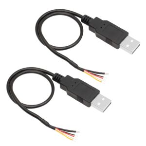 riieyoca 2pcs usb 2.0 male plug 5pin bare wire,usb power data cable diy pigtail cable for usb equipment installed or diy replace repair