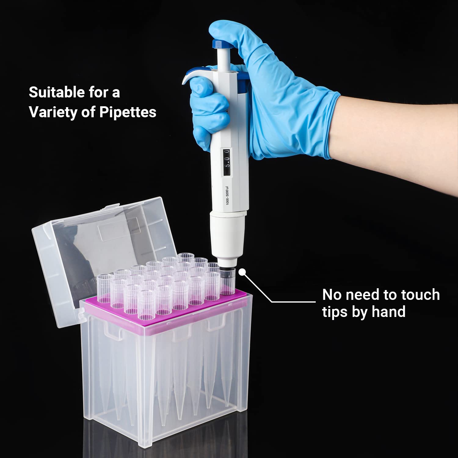 FOUR E'S SCIENTIFIC 1-5ml Single-Channel Micropipette with 5ml Pipette Tips 1 Rack 24 Tips