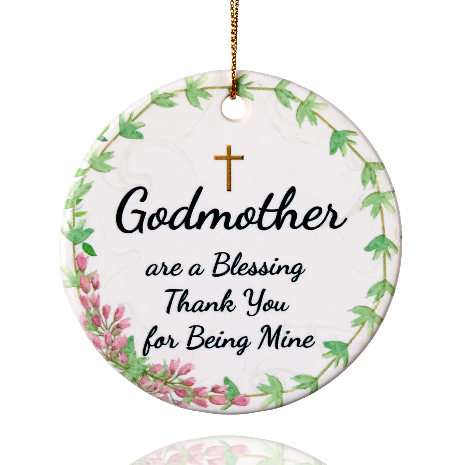 Godmother Christmas Ornament 2024:Thank You for Being Mine, Godmother Gifts from Godchild, Gift for Godmother, 2.9" Godmother Ornament 2024 (Green)