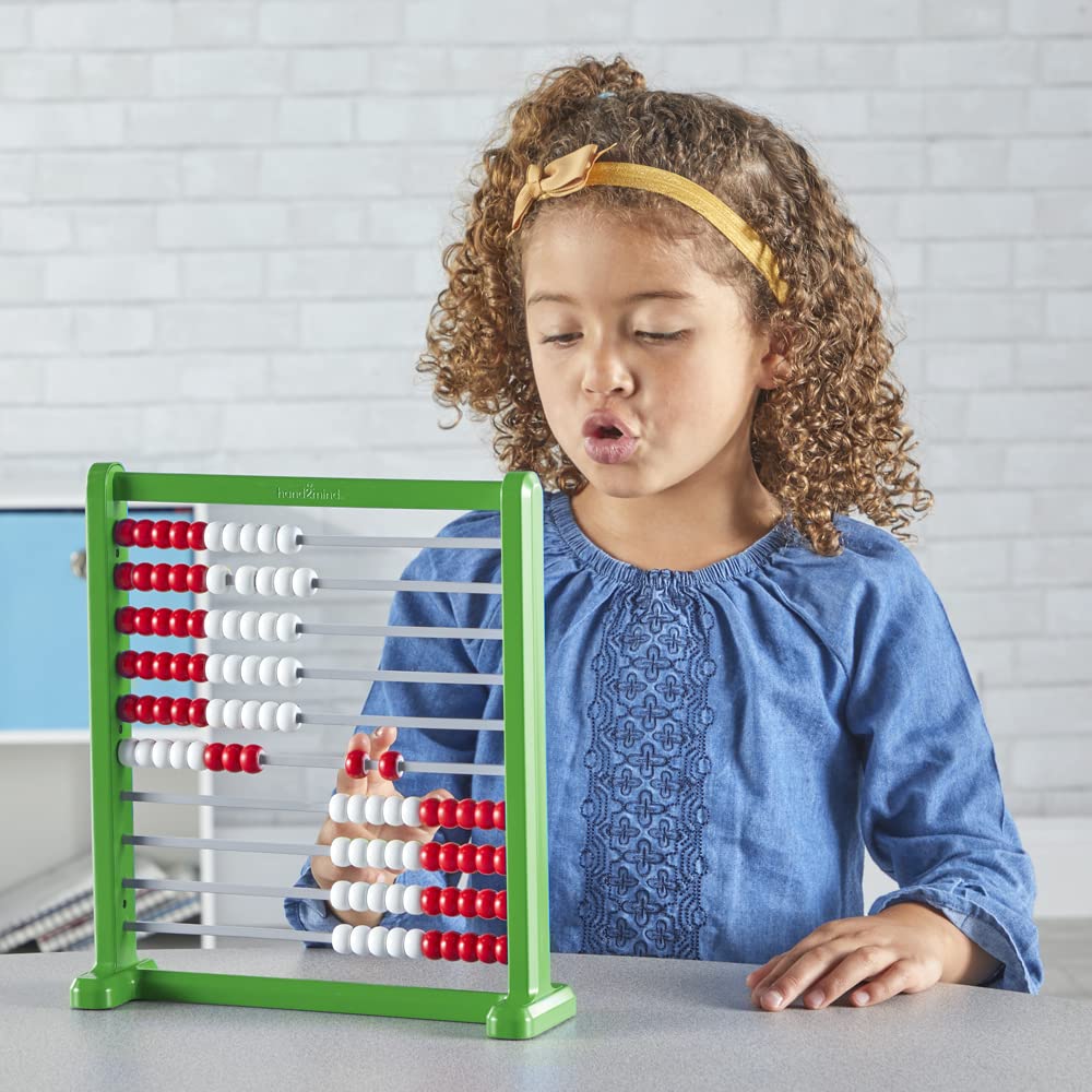 hand2mind Double Sided Plastic 100 Bead Abacus, Abacus for Kids Math, Math Manipulatives Kindergarten, Counting Rack for Kids, Counters for Kids Math, Educational Toys for Elementary Kids (Set of 1)