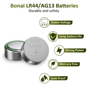 BONAI LR44 AG13 Batteries 1.5v Button Cell Battery 50 Count, A76 357/303 L1154f SR44 Battery High Capacity Packaging Upgrade…