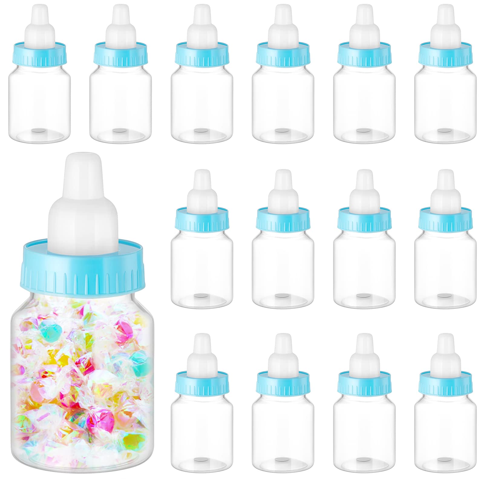 36 Pcs 3.5 Inch Baby Bottle Shower Favor Mini Plastic Candy Bottle Clear Plastic Baby Bottles for Baby Shower Mini Baby Bottle Feeding Bottle Candy Box for Baby Shower Favor Gift Decor (Blue)