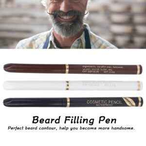 Beard Filler Pen, 3 Pieces Beard Contour Pencils, Enhance and Color Facial Hair (White, Black, Brown)