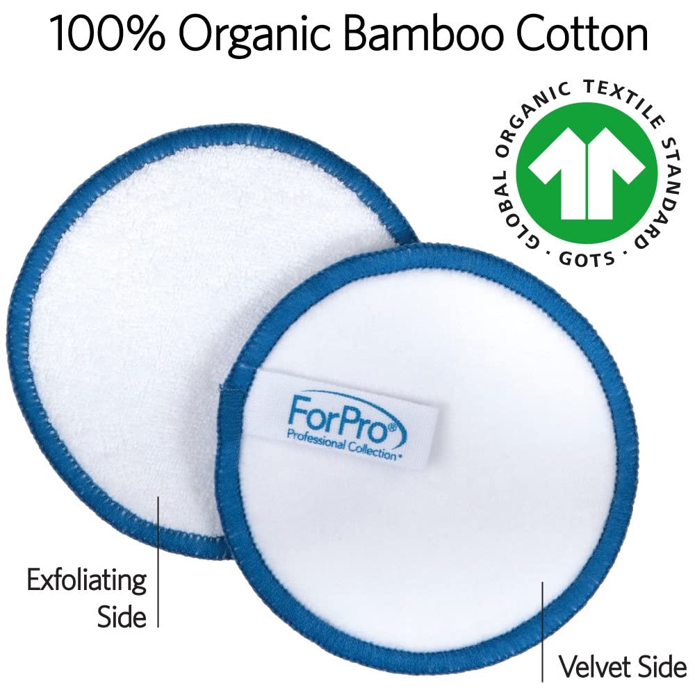 ForPro Professional Collection Expert Reusable Cotton Rounds (20 Pack), 100% Organic and Bamboo Makeup Remover Pads, Includes Drawstring Laundry Bag and Storage Container