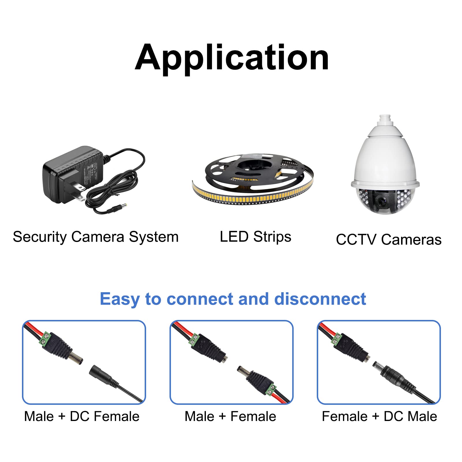 ThePoEstore 10 Pairs（5.5mm X 2.1mm） DC 12V 5A Power Plug Male and Female Barrel Plug Jack Adapter，for CCTV Security Camera LED Light Strip