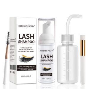 eyelash extension cleanser 50 ml + brushes + rinse bottle eyelid foaming cleanser, lash foam shampoo for extensions and natural lashes, makeup remover for salon and home use