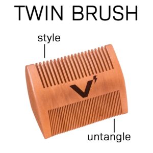 Volt Twin Beard and Mustache Comb for Men - All Natural Pearwood - Double-Sided Travel Size Pocket Comb for Detangling and Styling Beard - Men's Grooming Products