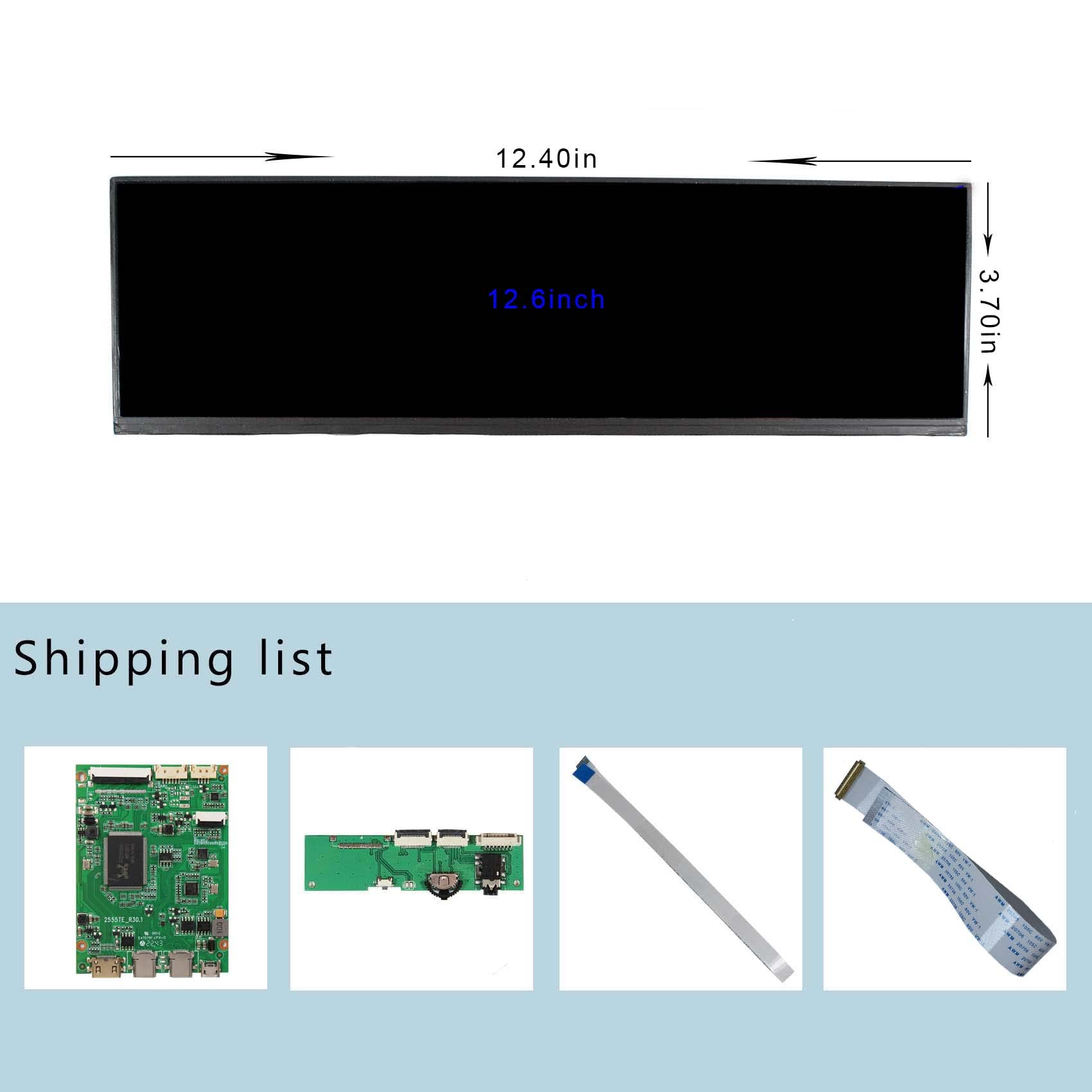 FanyiTek 12.6 inch 12.6" NV126B5M-N41 1920x515 eDP IPS LCD Screen with Type C USB C Mini HDMI Controller Board,for DIY PC Temperature Case