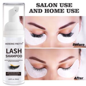 Eyelash Extension Cleanser 50 ml + Brushes + Rinse Bottle Eyelid Foaming Cleanser, Lash Foam Shampoo for Extensions and Natural Lashes, Makeup Remover For Salon and Home Use