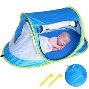 eahthni portable baby travel bed durable beach tent sun shelters with moisture-proof protection for infant from sunburn 49 inch 2 pegs and bag, blue