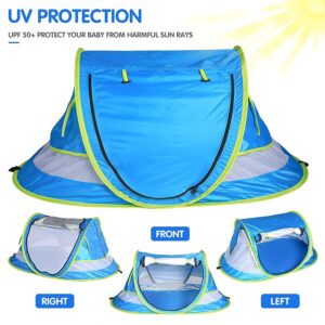 EAHTHNI Portable Baby Travel Bed Durable Beach Tent Sun Shelters with Moisture-Proof Protection for Infant from Sunburn 49 Inch 2 Pegs and Bag, Blue