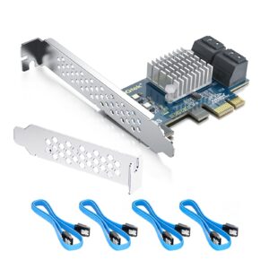 10gtek pcie sata card 4 port with 4 sata cables and low profile bracket, 6gbps sata3.0 controller pci express expansion card, x1, support 4 sata 3.0 devices