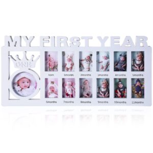 unittype my first year baby picture frame newborn baby's first twelve months photo collage,12 month milestone keepsake frame for photo memories baby 1st birthday mothers day gift(white)