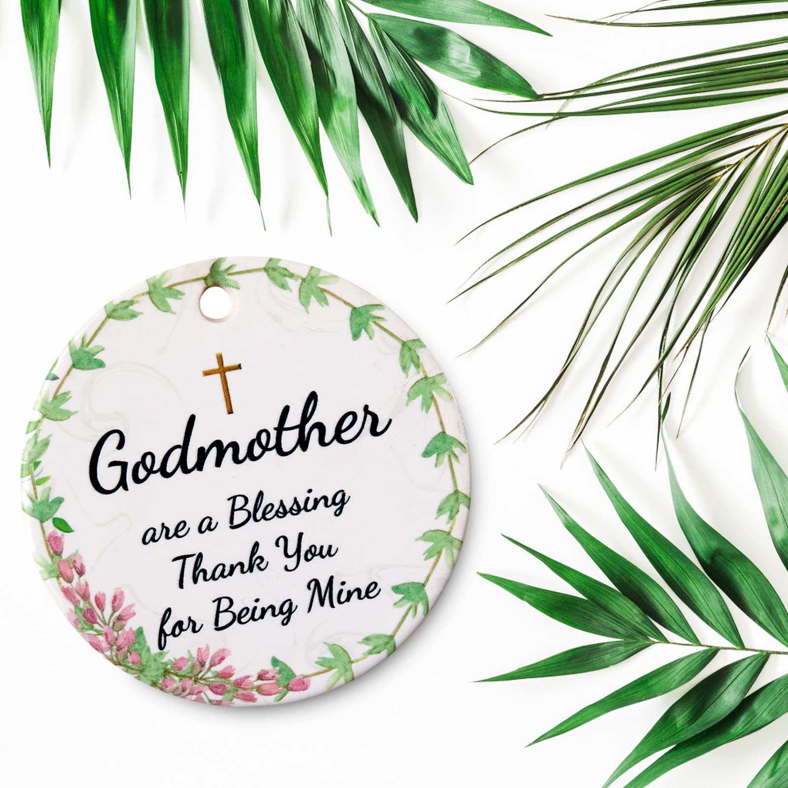 Godmother Christmas Ornament 2024:Thank You for Being Mine, Godmother Gifts from Godchild, Gift for Godmother, 2.9" Godmother Ornament 2024 (Green)