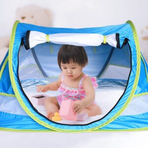 EAHTHNI Portable Baby Travel Bed Durable Beach Tent Sun Shelters with Moisture-Proof Protection for Infant from Sunburn 49 Inch 2 Pegs and Bag, Blue