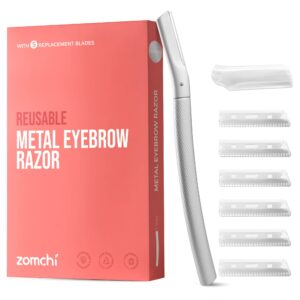 zomchi eyebrow razor, face razors for women&men, eyebrow trimmer shaper with precision cover,facial shaver with 6 blades (silver)