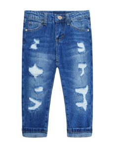 kidscool space baby girl boy jeans,little kid elastic band inside ripped denim pants,blue,12-18 months