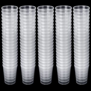 dajave 100pcs 50ml plastic graduated measuring beaker set, clear resin mixing cups, liquid container beakers for lab use, graduations liquid container beakers, tapered spout