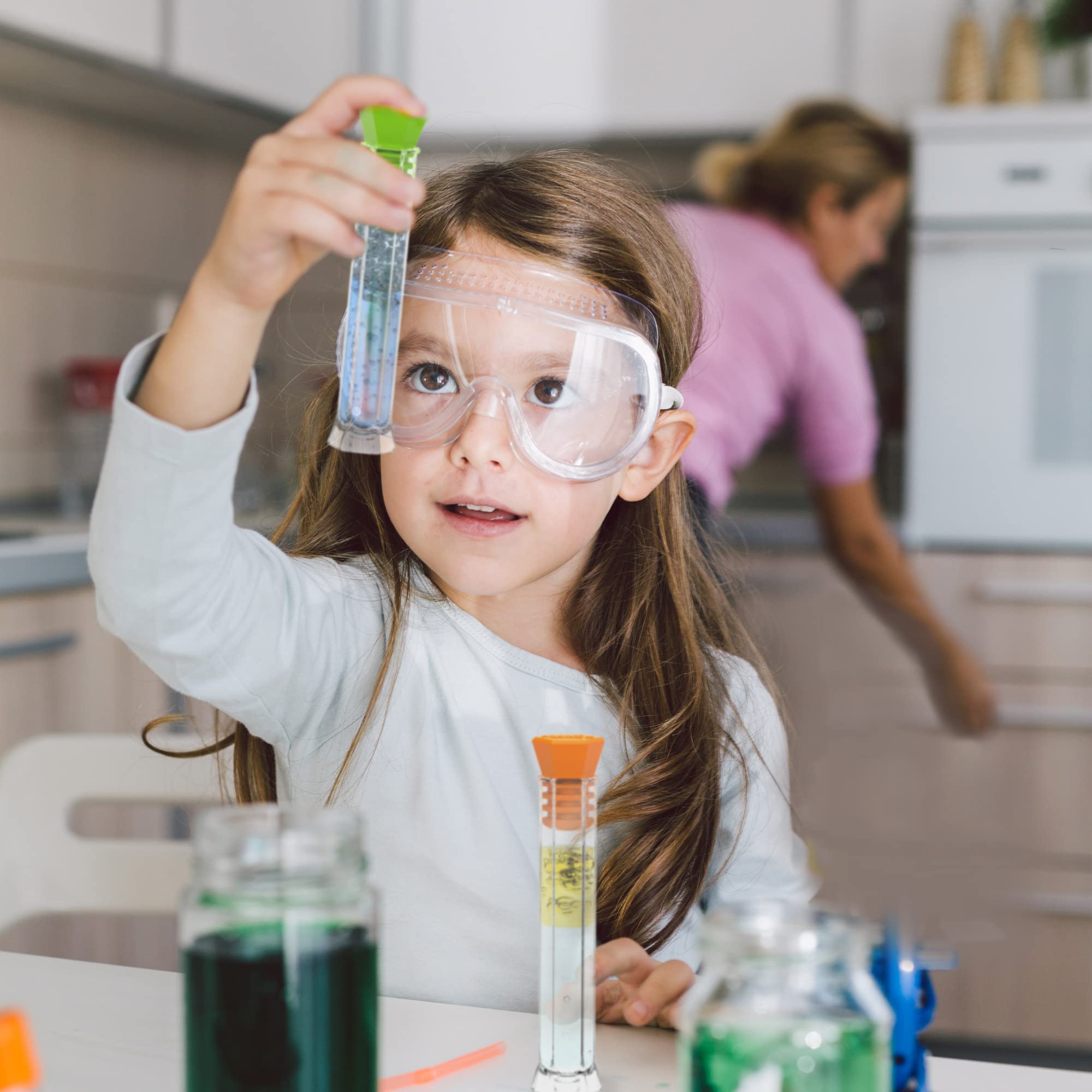 hand2mind Starter Science Test Tube Set, Flat Bottom Test Tubes, Science Lab for Kids, Test Tube Rack, Science Supplies,Test Tubes with Lids, Science Experiments, Science Kits for Kids (Six Tubes)