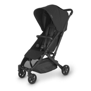 uppababy minu v2 travel stroller/lightweight, portable design/one-hand fold/shoulder strap and leather bumper bar included/jake (charcoal/carbon frame/black leather)