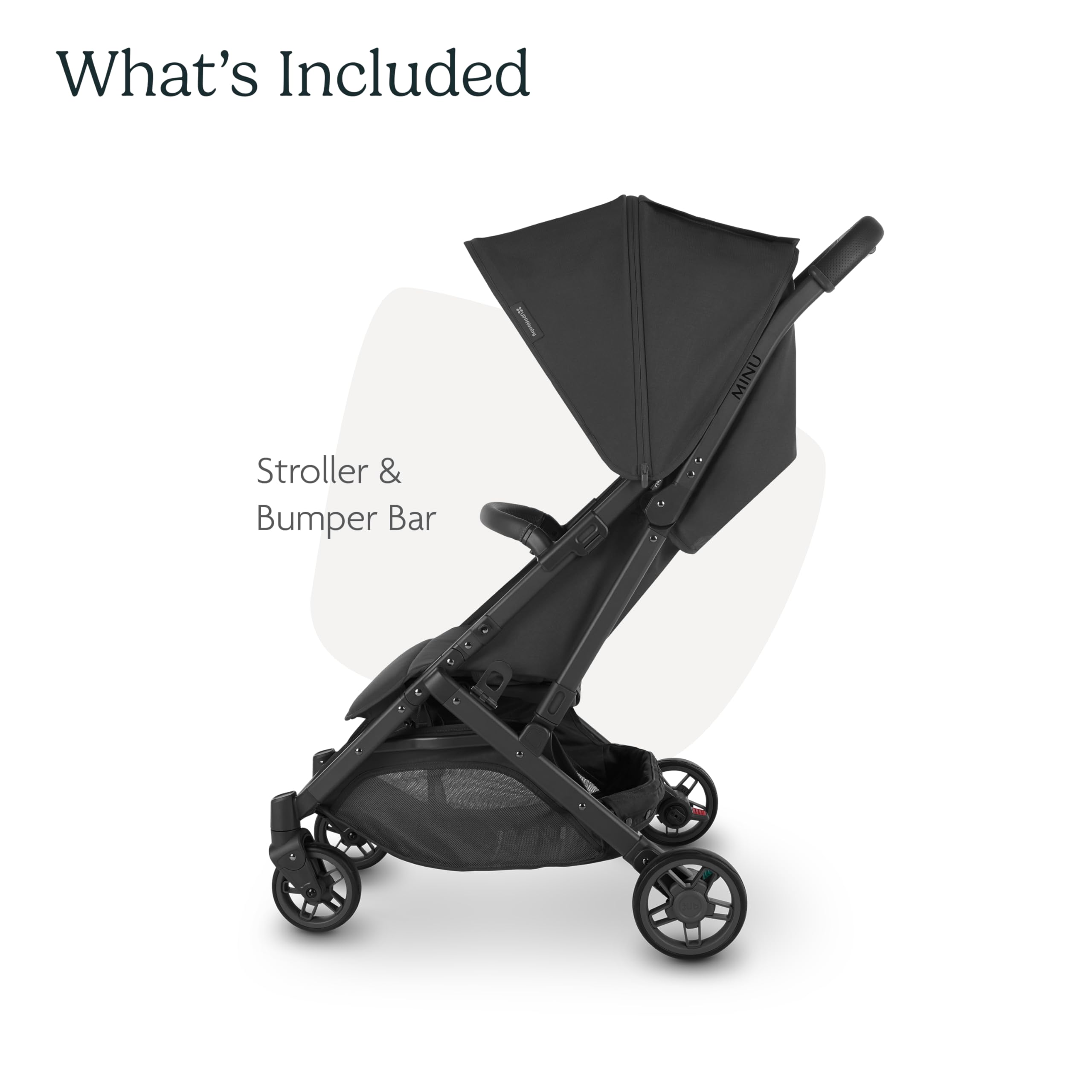 UPPAbaby Minu V2 Travel Stroller/Lightweight, Portable Design/One-Hand Fold/Shoulder Strap and Leather Bumper Bar Included/Jake (Charcoal/Carbon Frame/Black Leather)