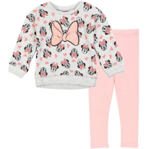 disney minnie mouse infant baby girls pullover fleece sweatshirt and leggings outfit set light grey/pink 18 months